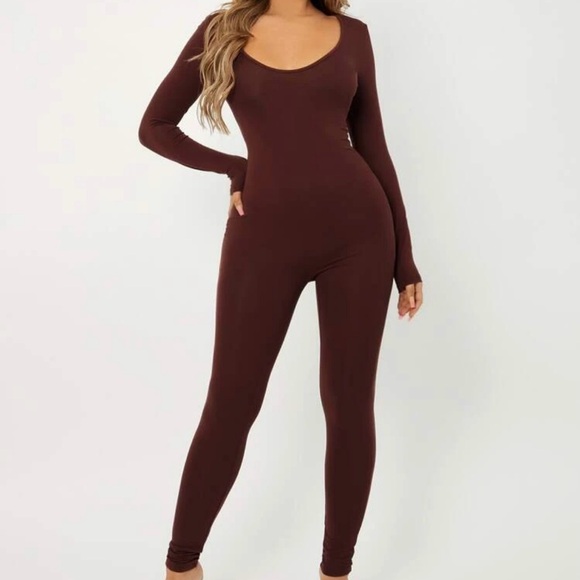 Pants & Jumpsuits | Chocolate Brown Full Body Unitard Bodysuit W A ...